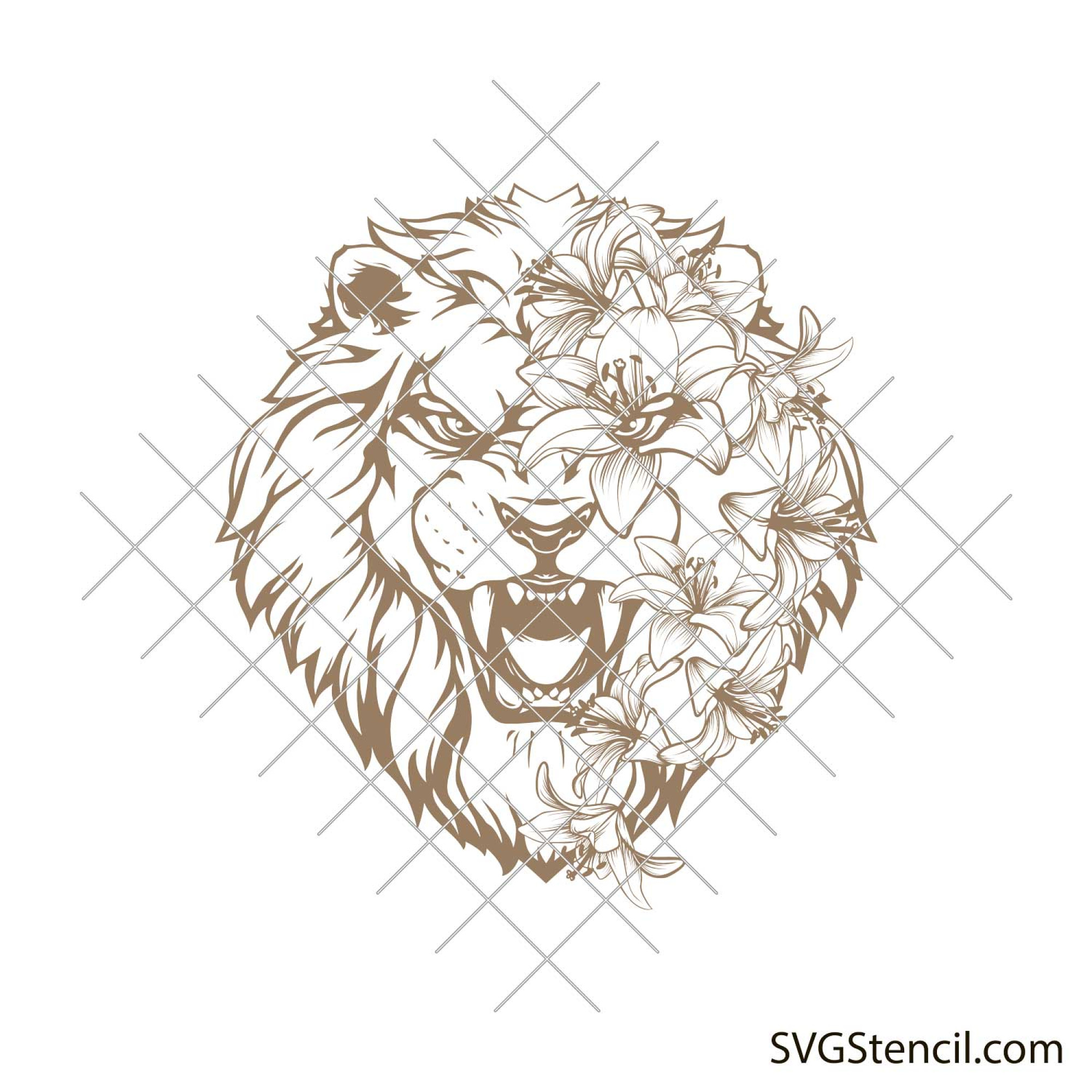 Floral lion face svg | Lion head svg | Lion silhouette svg - SVGStencil