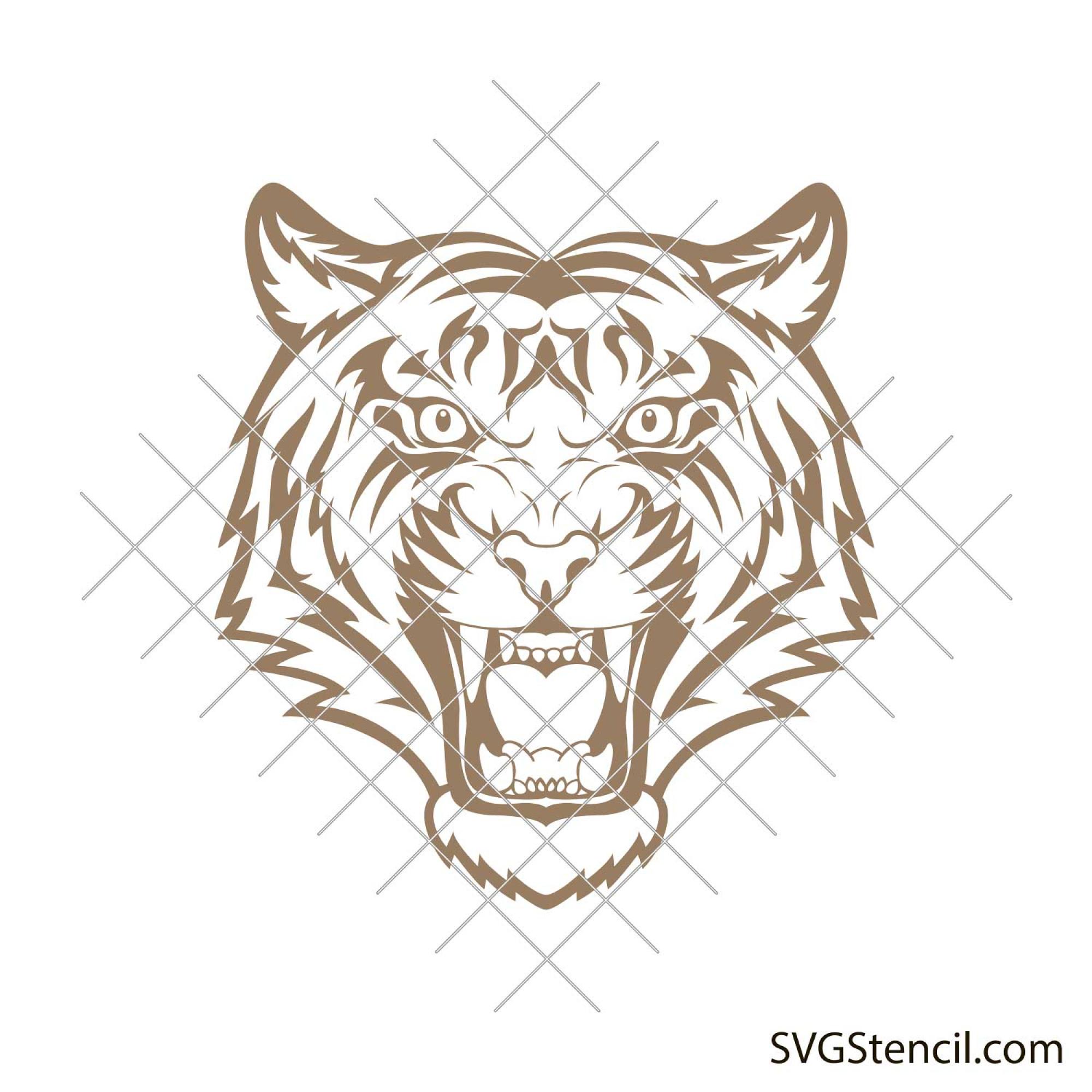 Tiger face svg free | Tiger head svg | Tiger silhouette svg - SVGStencil