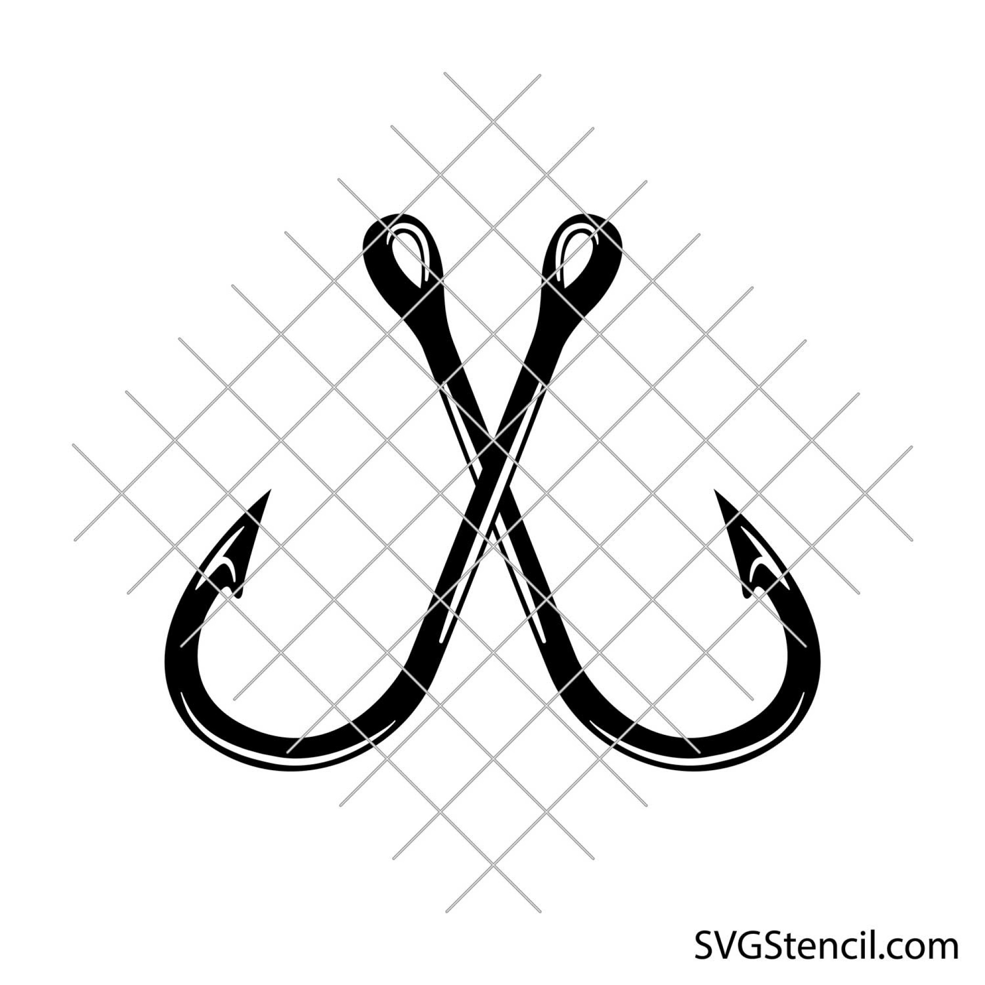 Crossed fish hook svg | Fish hook monogram svg - SVGStencil