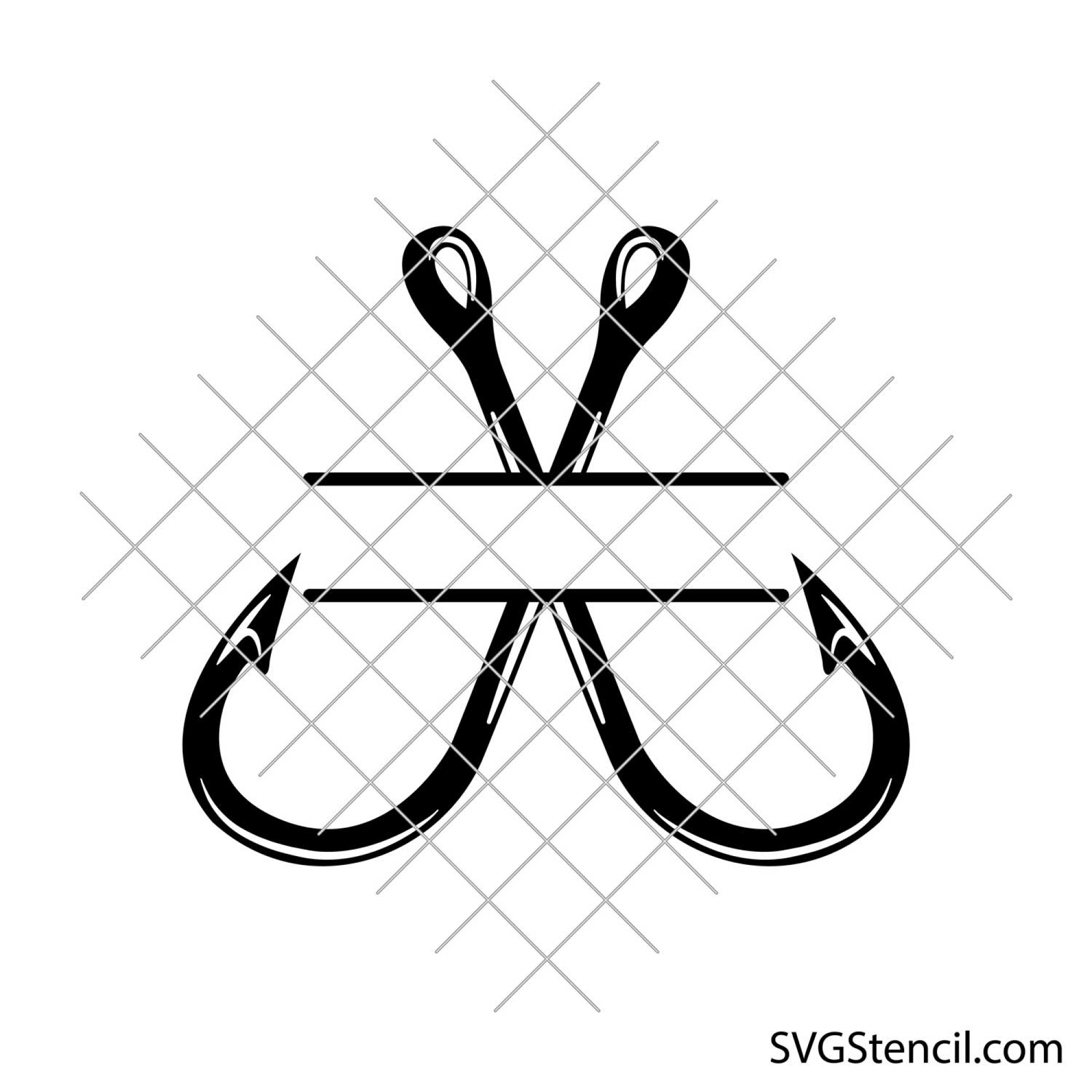 Crossed fish hook svg | Fish hook monogram svg - SVGStencil