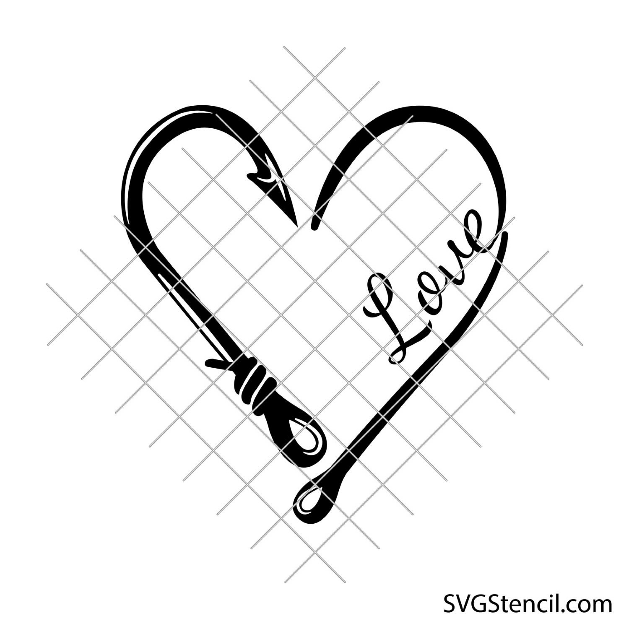 Fish hook heart svg | Love fishing svg | Hook monogram svg - SVGStencil