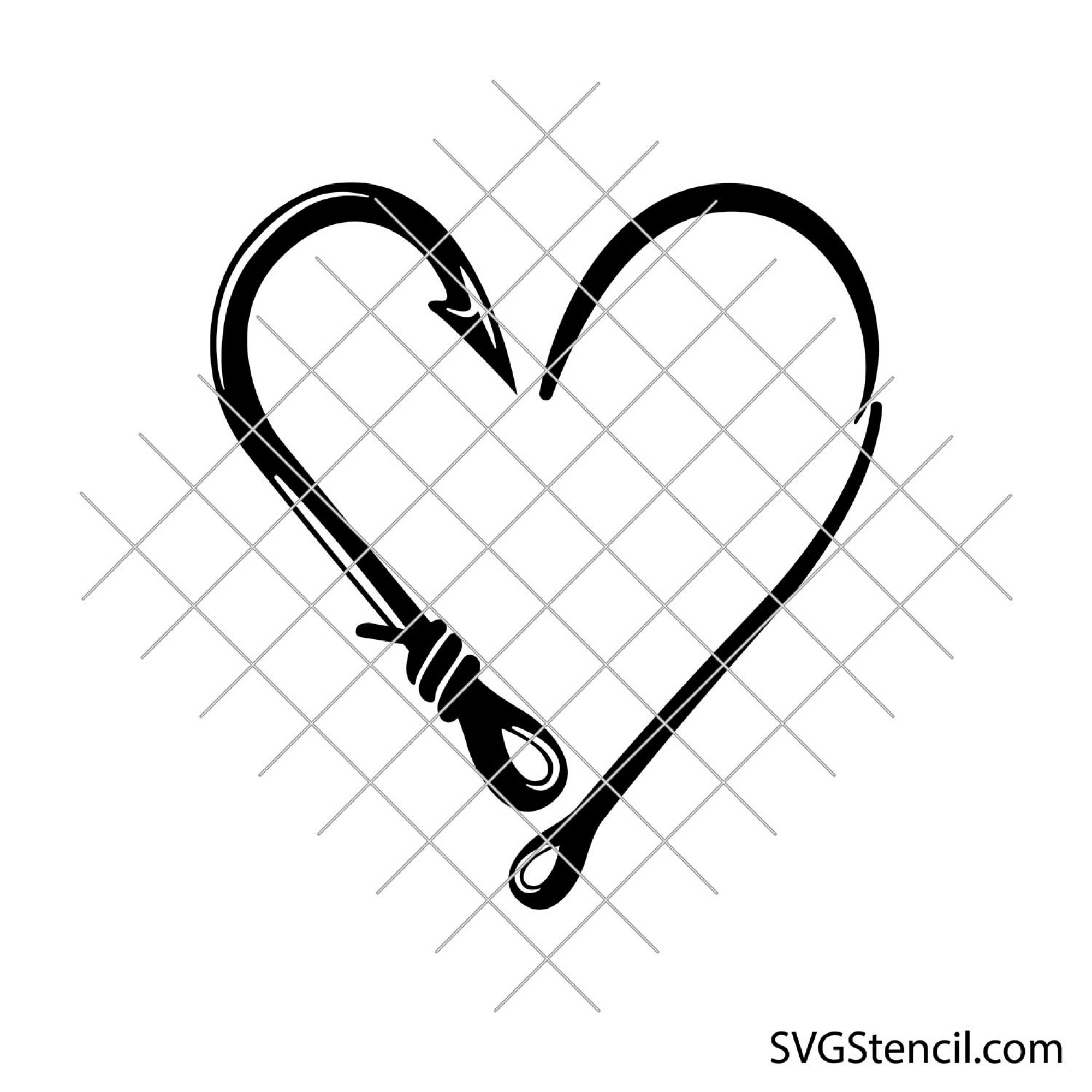 Fish hook heart svg | Love fishing svg | Hook monogram svg - SVGStencil