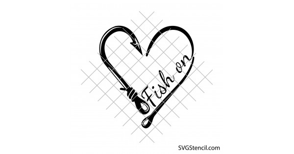 Fish hook heart svg | Love fishing svg | Hook monogram svg - SVGStencil