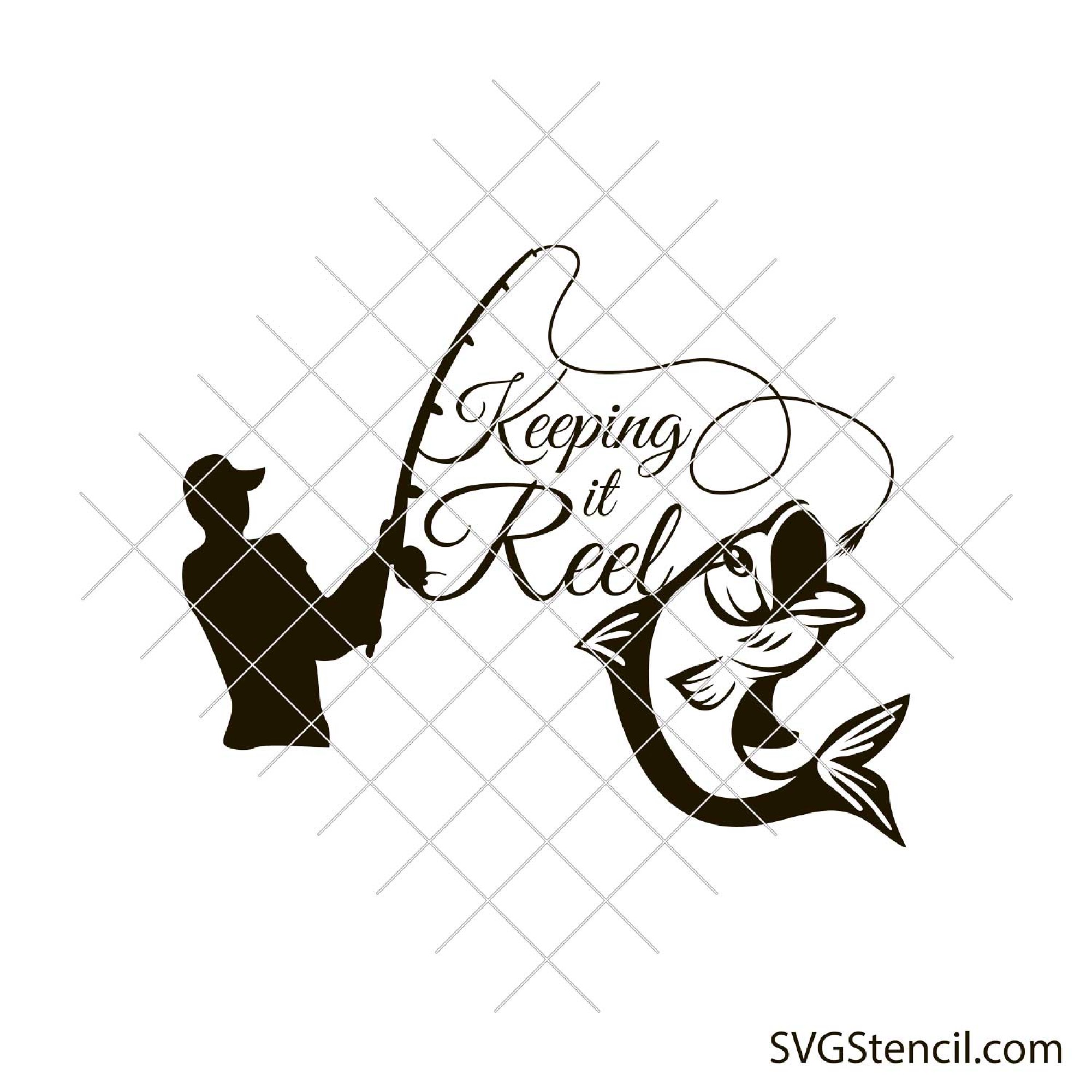 Keeping it reel svg | Fishing pole with fish svg - SVGStencil