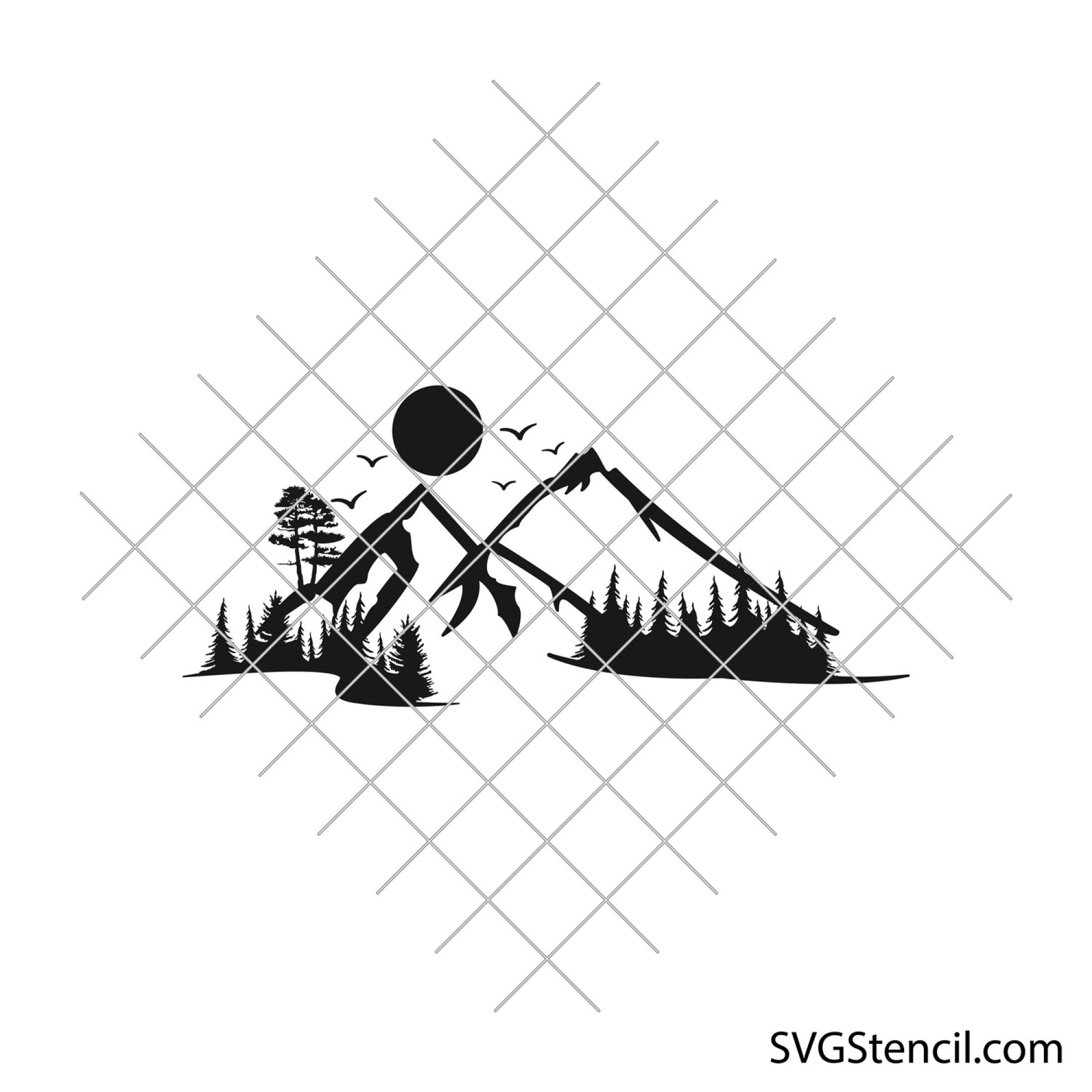 Mountains and trees svg | Simple mountain svg - SVGStencil