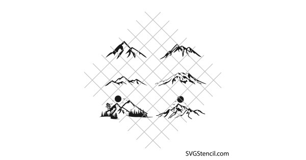 Mountains and trees svg | Simple mountain svg - SVGStencil