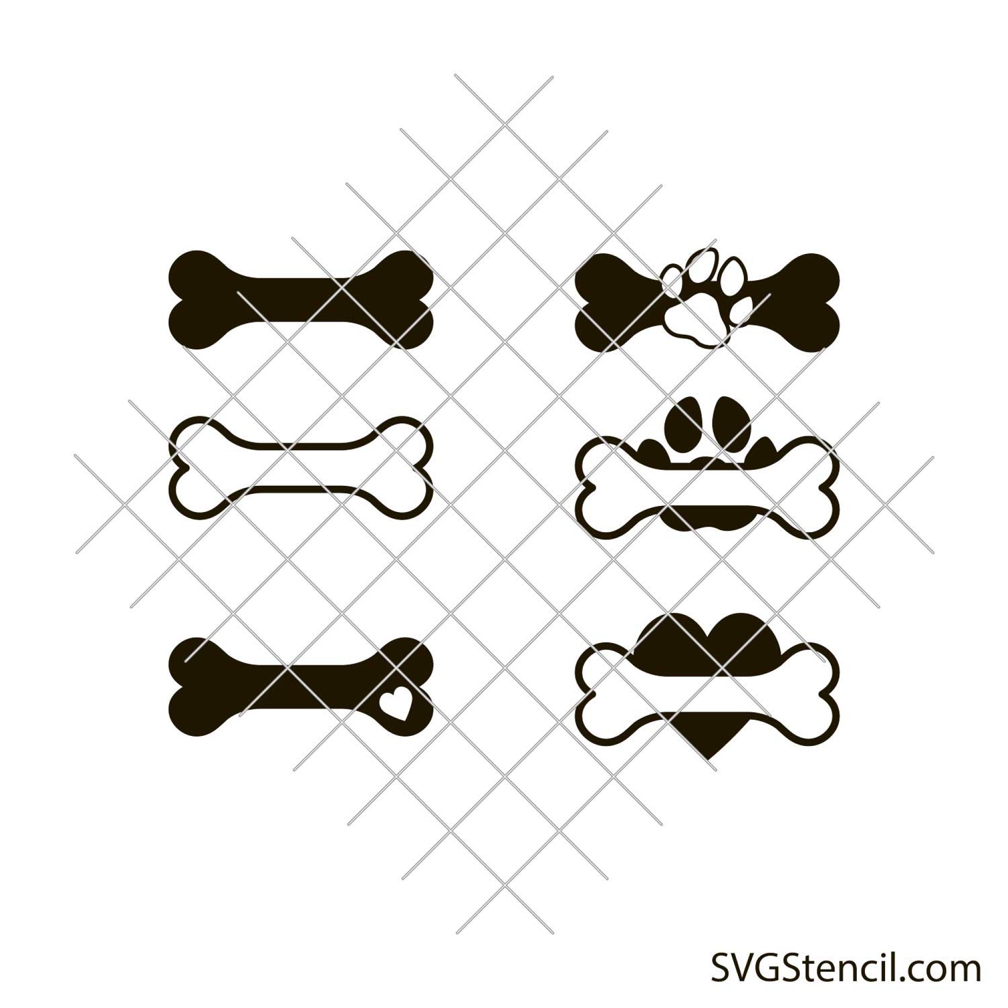 Dog bone outline svg | Dog bone with heart | Pet lover svg - SVGStencil