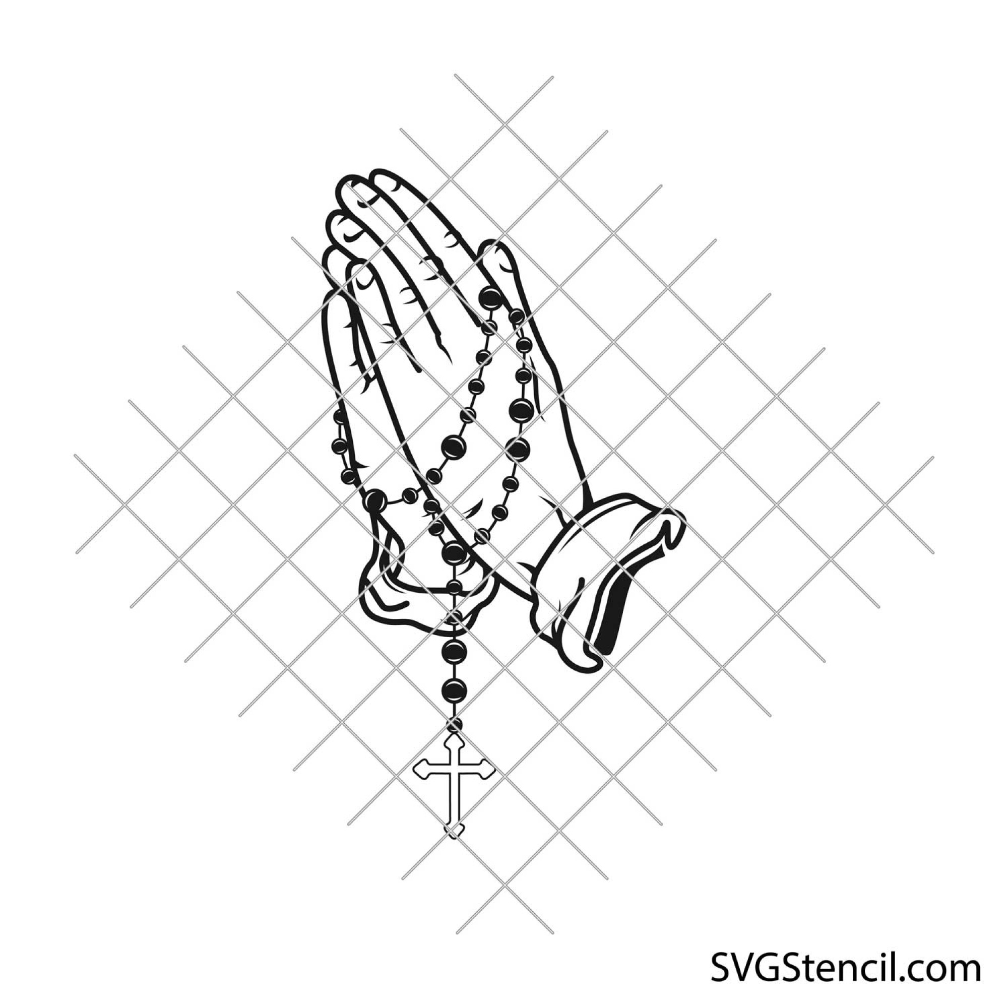Prayer hands svg | Jesus hands svg | Rosary beads svg - SVGStencil