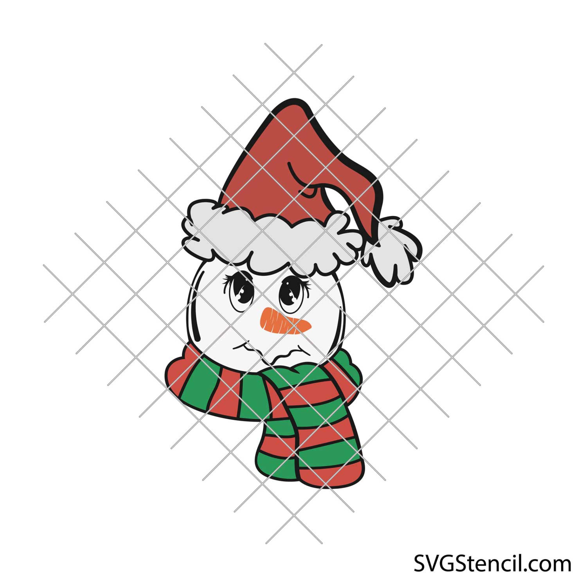 Cute snowman head svg | Snowman face svg | Snowman png - SVGStencil