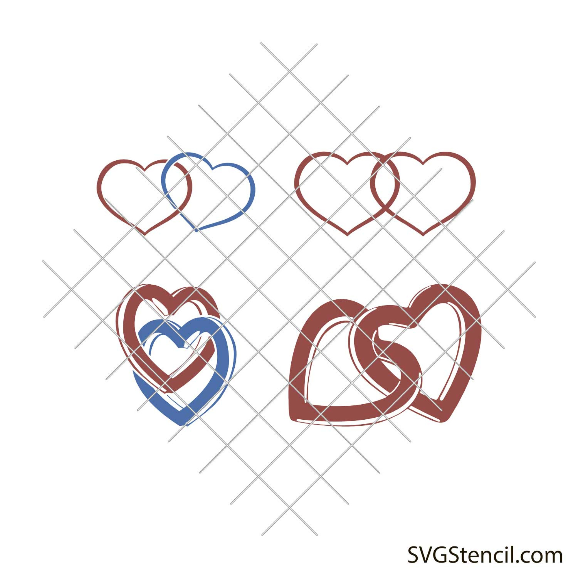 Double heart svg | Wedding svg | Valentines heart svg - SVGStencil