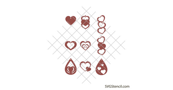Valentines earring template svg | Teardrop earring svg - SVGStencil