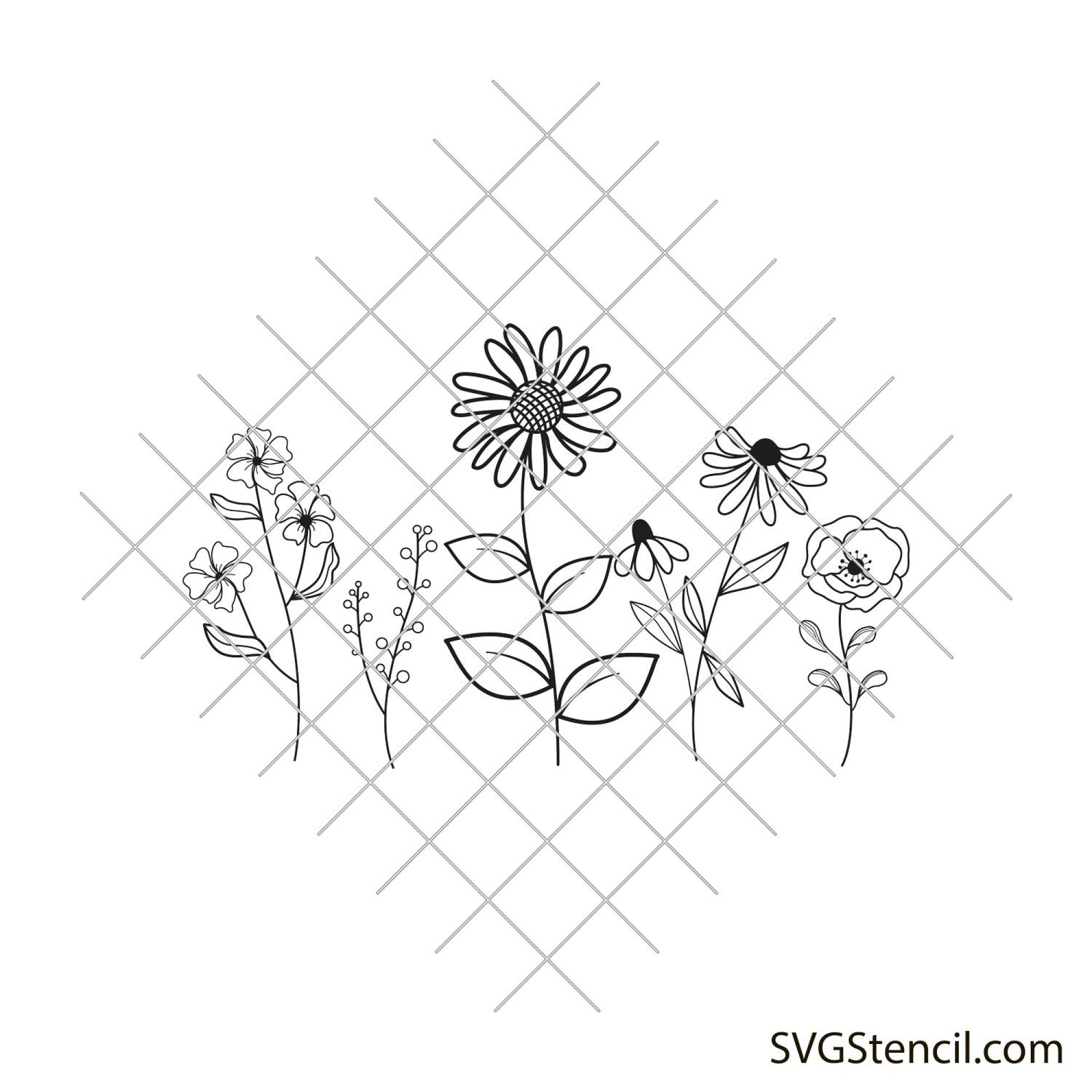 Flower sketch svg | Wildflowers svg |Floral arrangement svg - SVGStencil