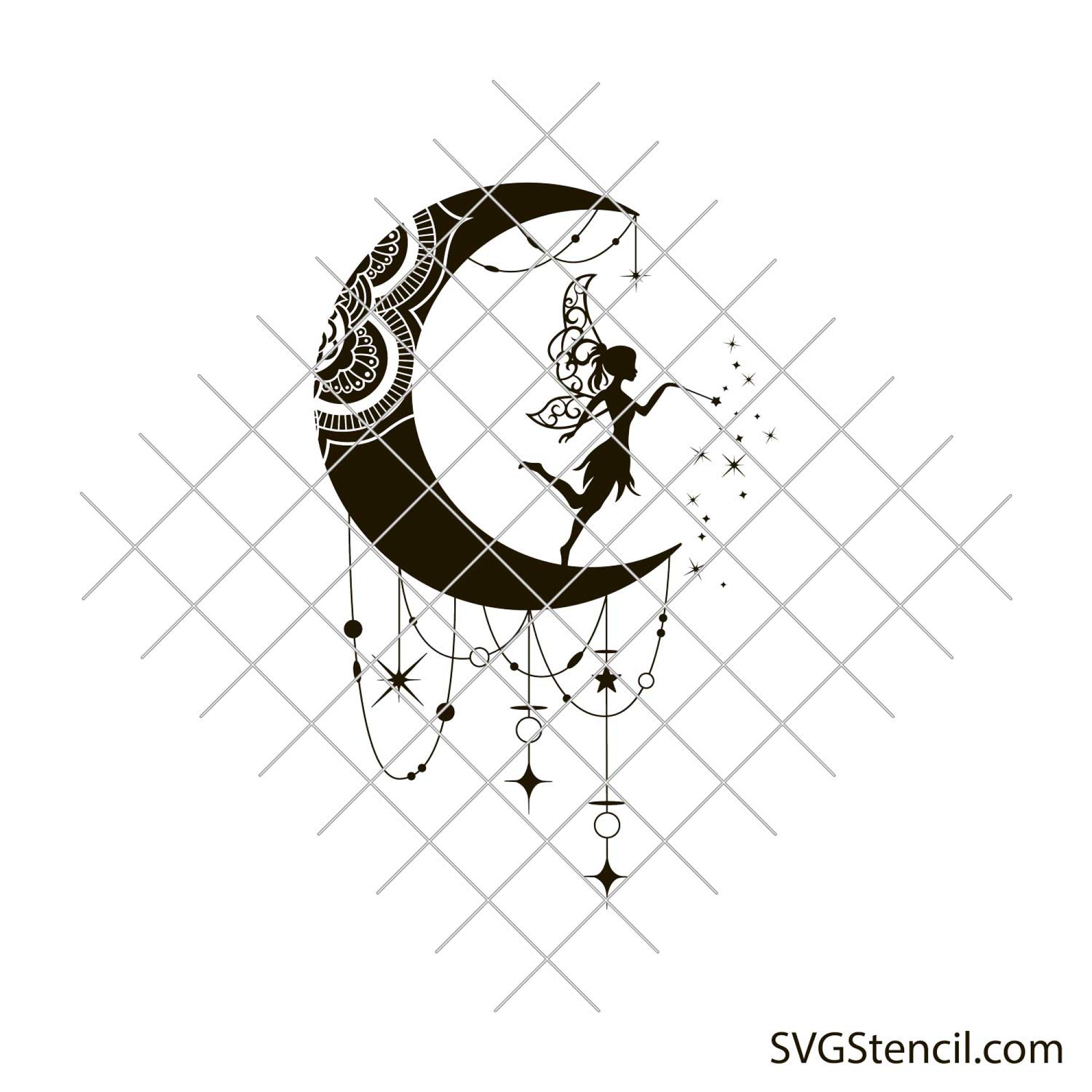 Moon fairy svg | Mandala moon svg | Celestial dreamcatcher - SVGStencil