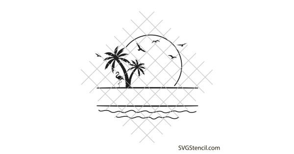 Palm tree and waves svg | Split summer monogram svg - SVGStencil