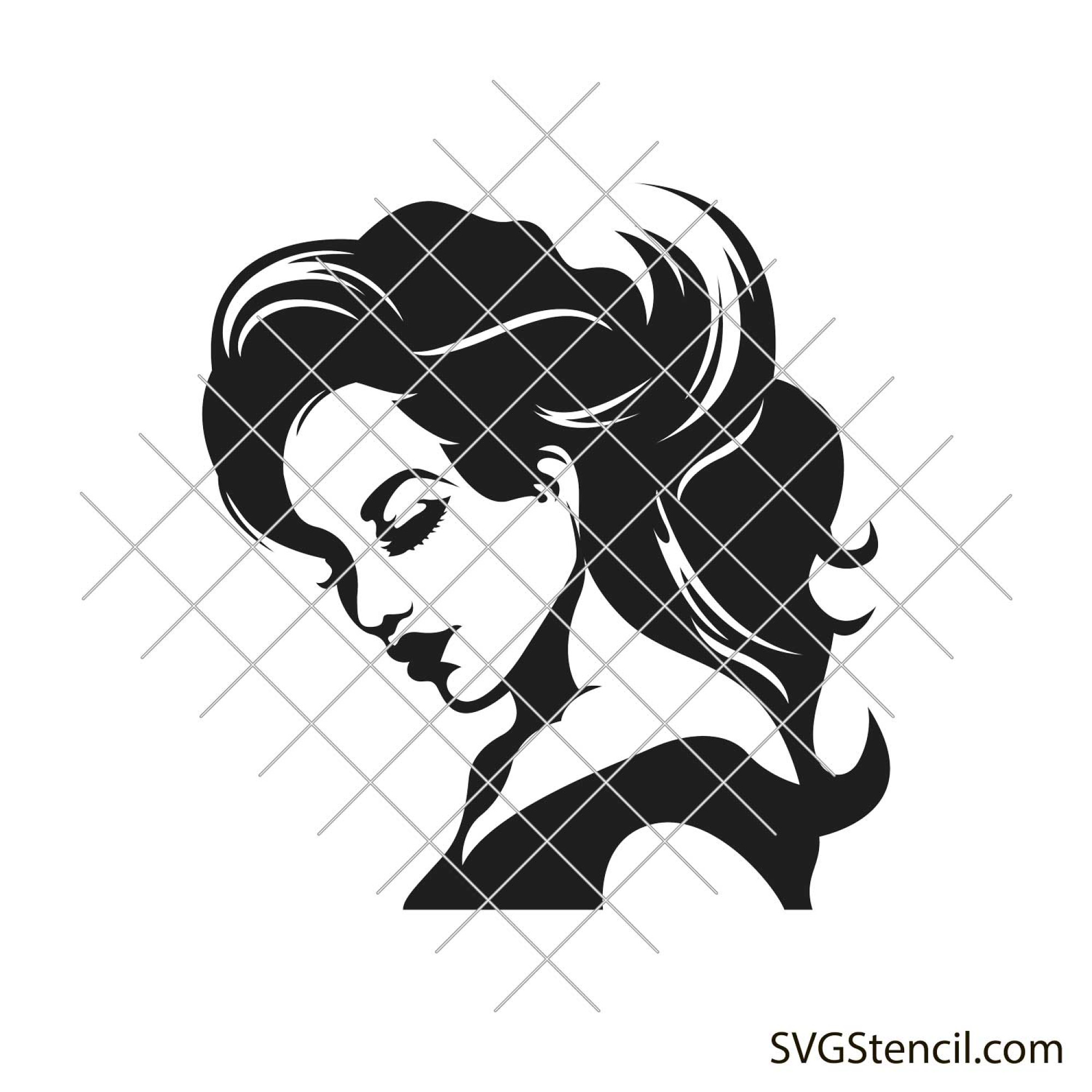 Female head svg | Beautiful woman svg | Woman hair svg - SVGStencil