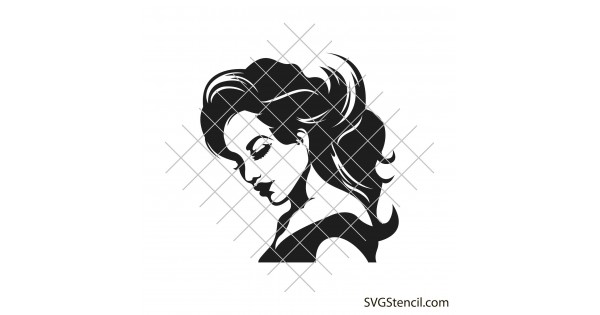 Female head svg | Beautiful woman svg | Woman hair svg - SVGStencil