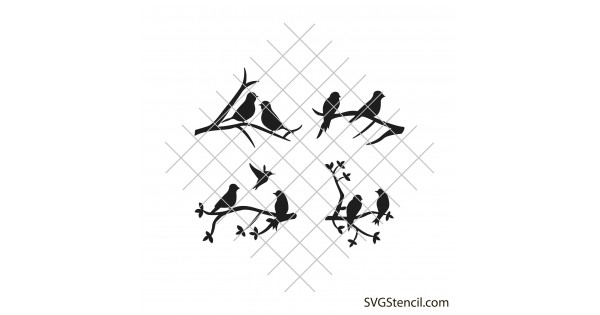 Tree branch with birds svg | Swallows on branch svg - SVGStencil