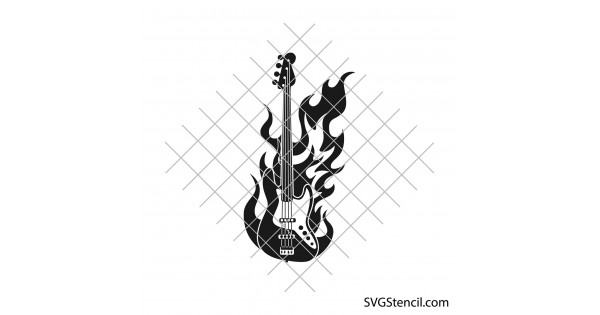 Electric guitar svg | Rock music svg | Guitar with fire svg - SVGStencil