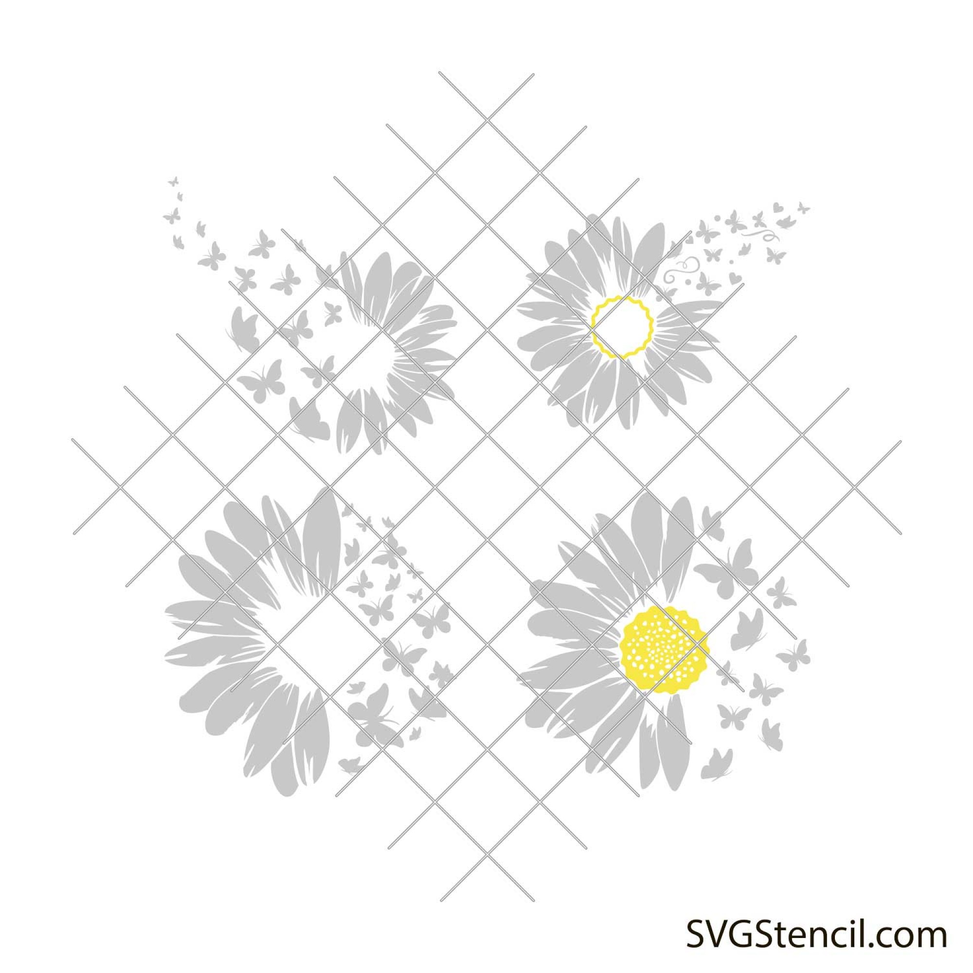 Daisy svg | Butterflies daisies svg | Daisy outline svg - SVGStencil