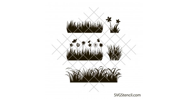 Grass border svg | Wild grass svg | Field grass svg - SVGStencil