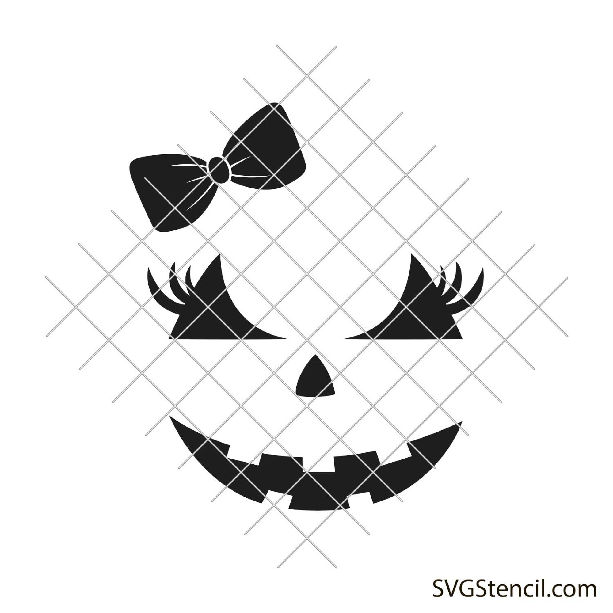 Cute pumpkin face svg | Jack o Lantern with bow svg - SVGStencil