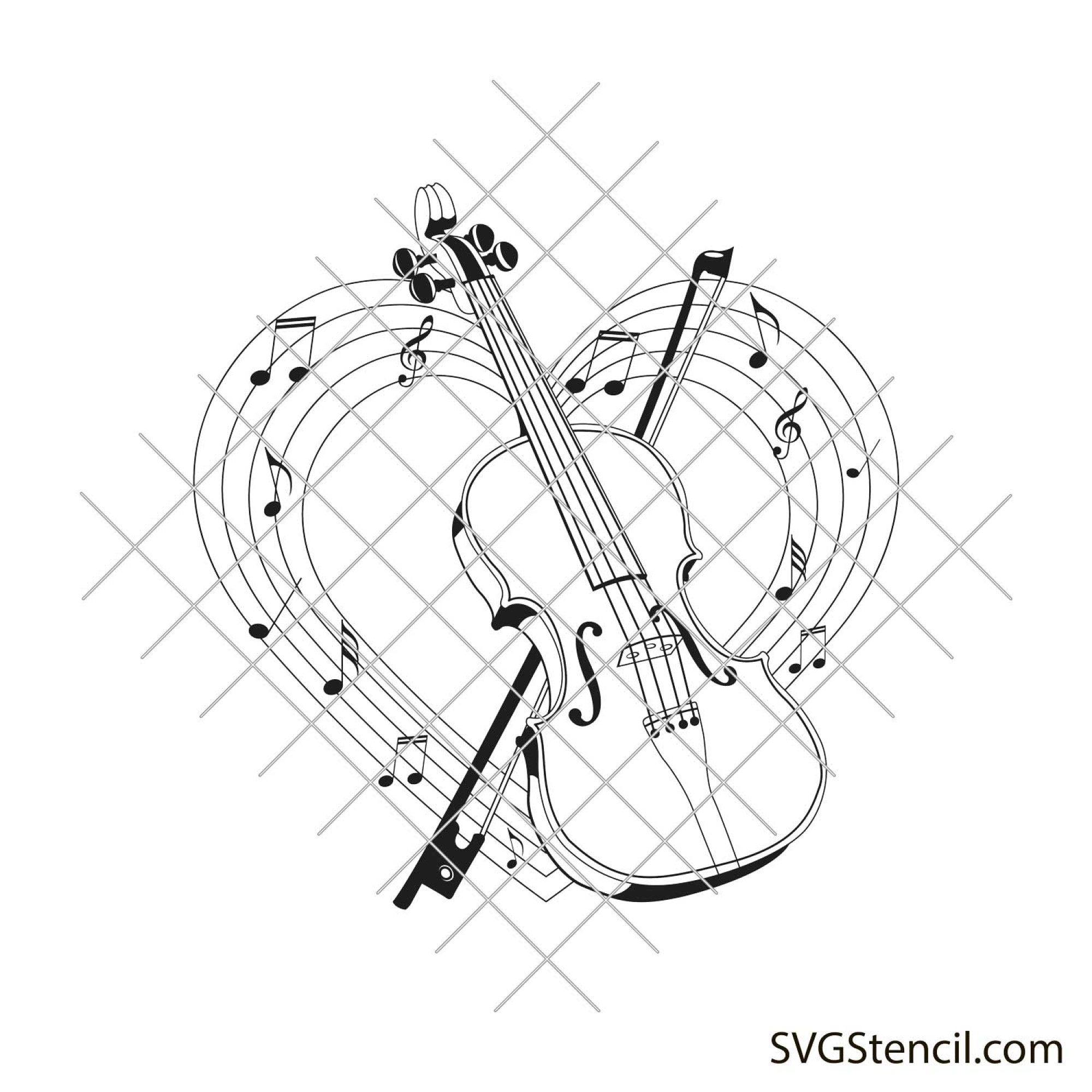 Violin with notes svg | Classical music svg | Fiddle svg - SVGStencil
