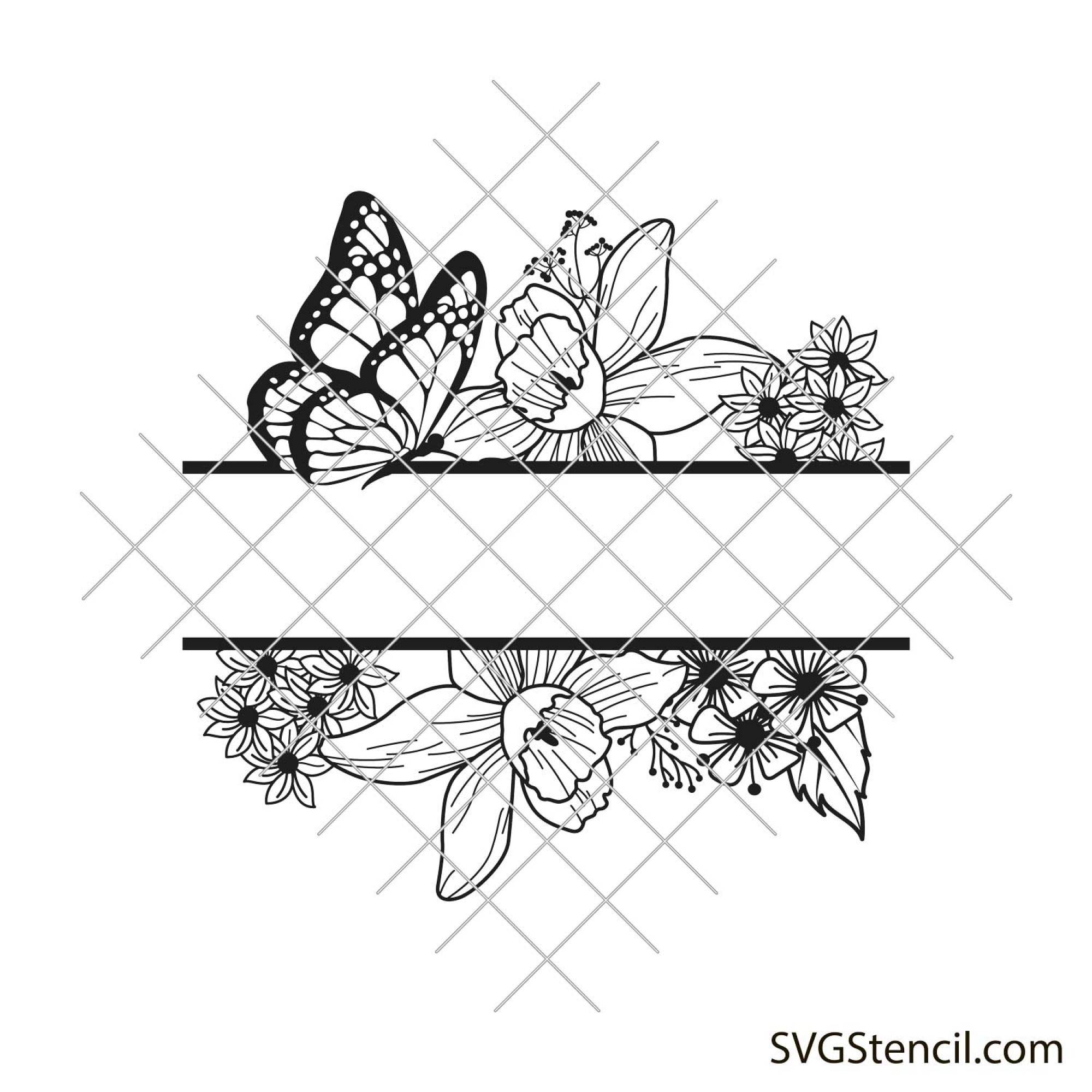 Split floral monogram svg |Wedding frame svg |Flower border - SVGStencil