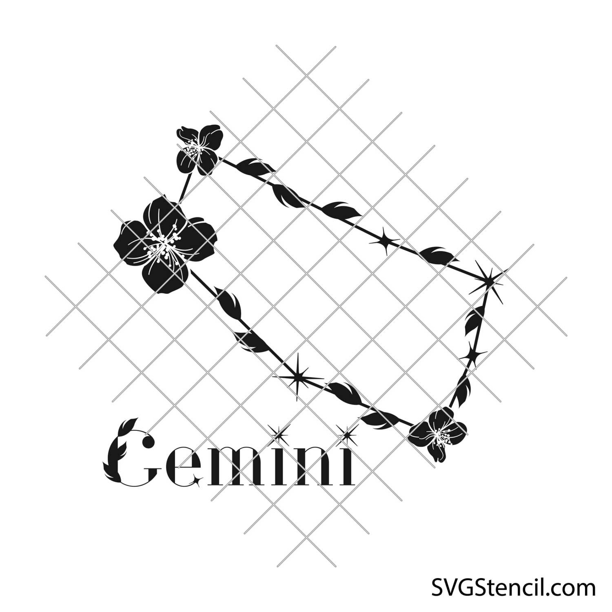 Floral zodiac svg | Star zodiac svg | Gemini zodiac svg - SVGStencil