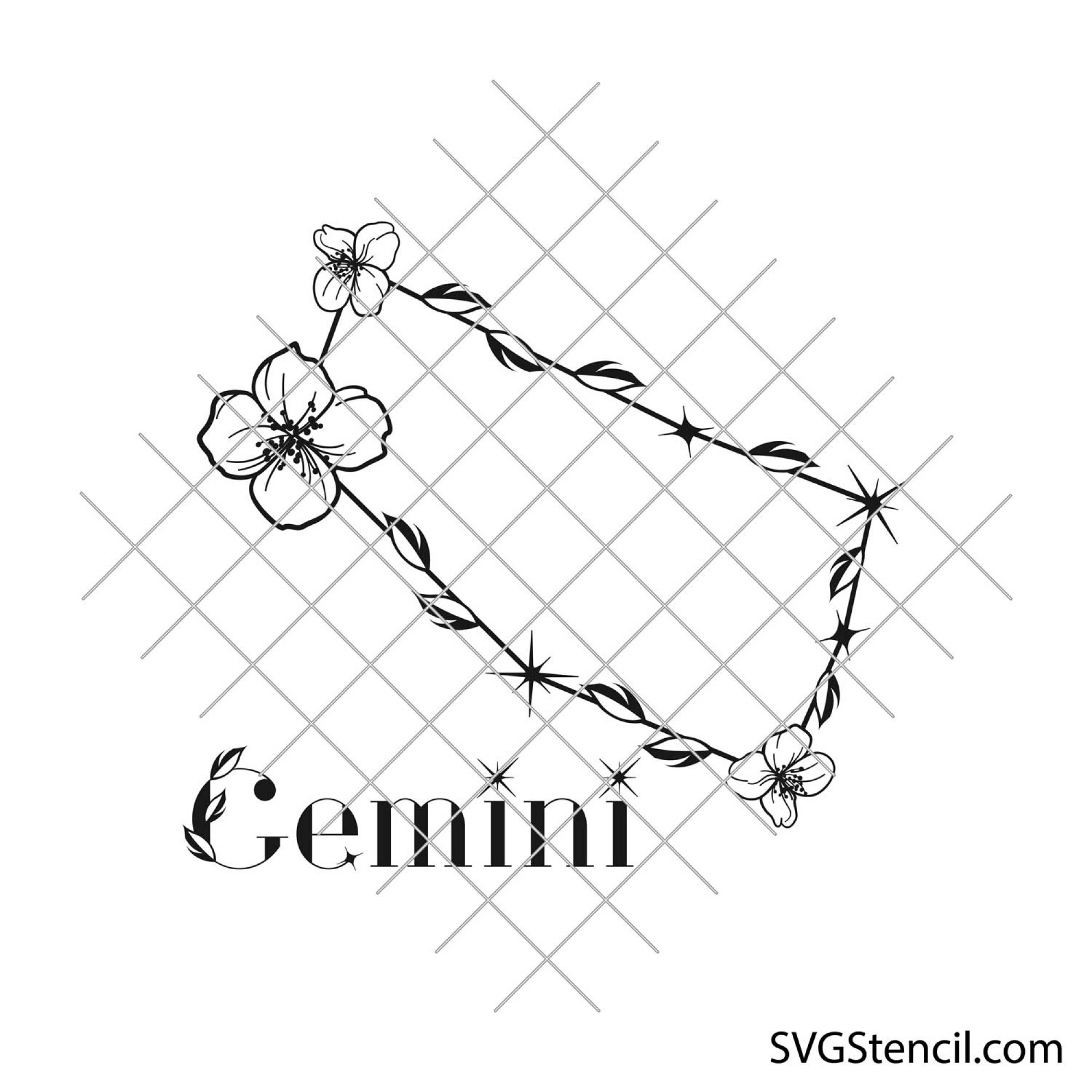 Floral zodiac svg | Star zodiac svg | Gemini zodiac svg - SVGStencil
