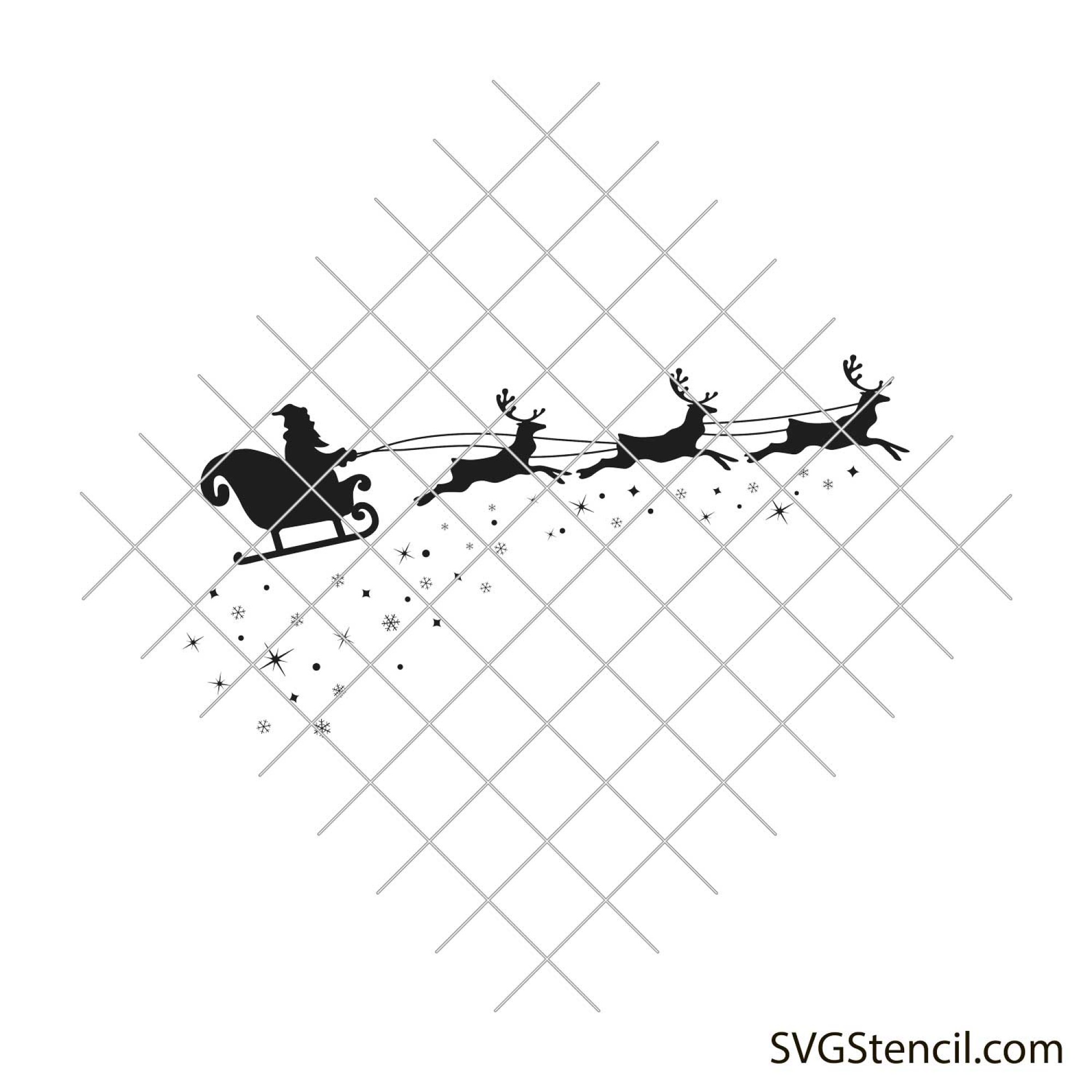 Flying Santa sleigh svg | Christmas eve | Snowflakes svg - SVGStencil