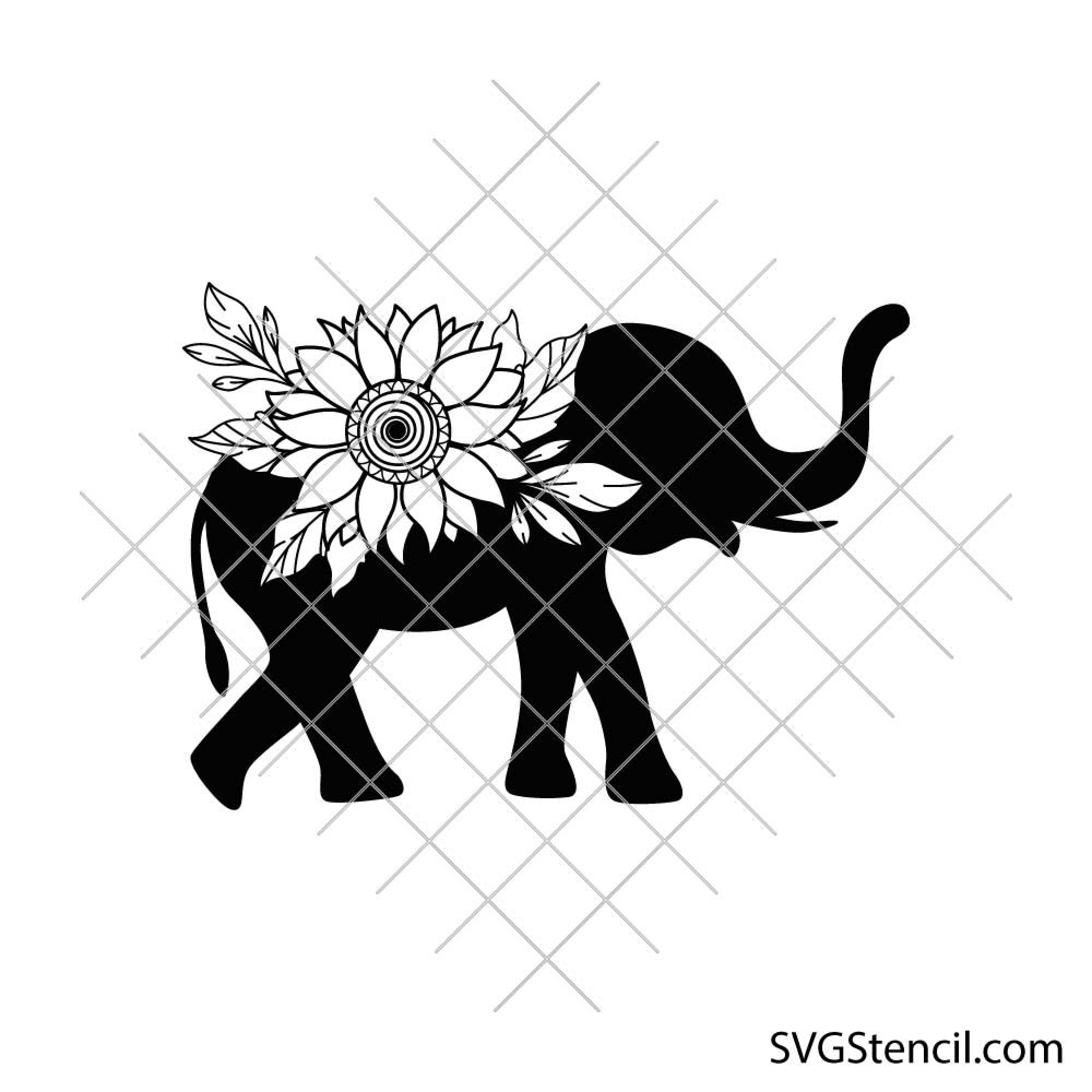 Elephant svg | Safari animal svg | Flowers elephant svg - SVGStencil