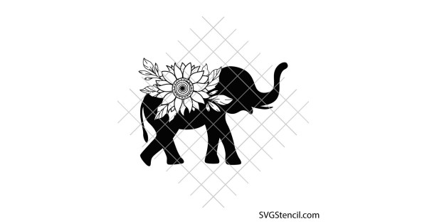 Elephant svg | Safari animal svg | Flowers elephant svg - SVGStencil