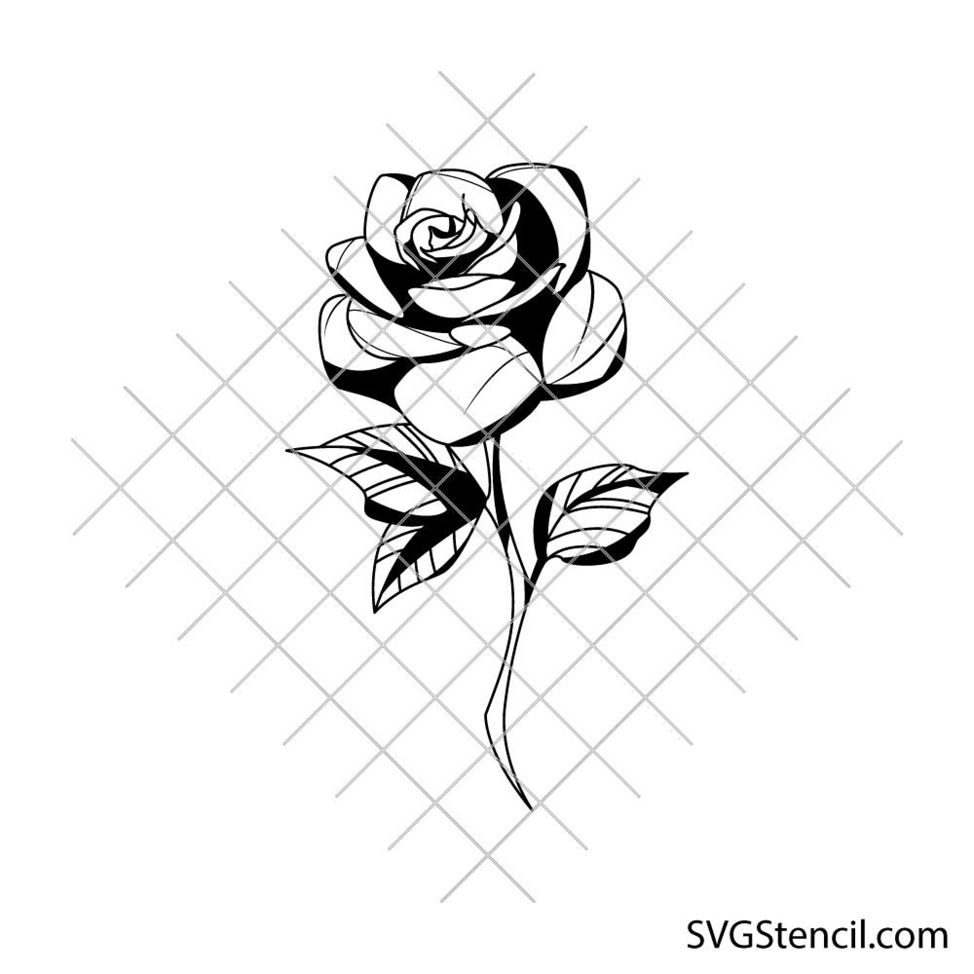 Rose with stem svg | Cricut rose svg | Rose silhouette svg - SVGStencil