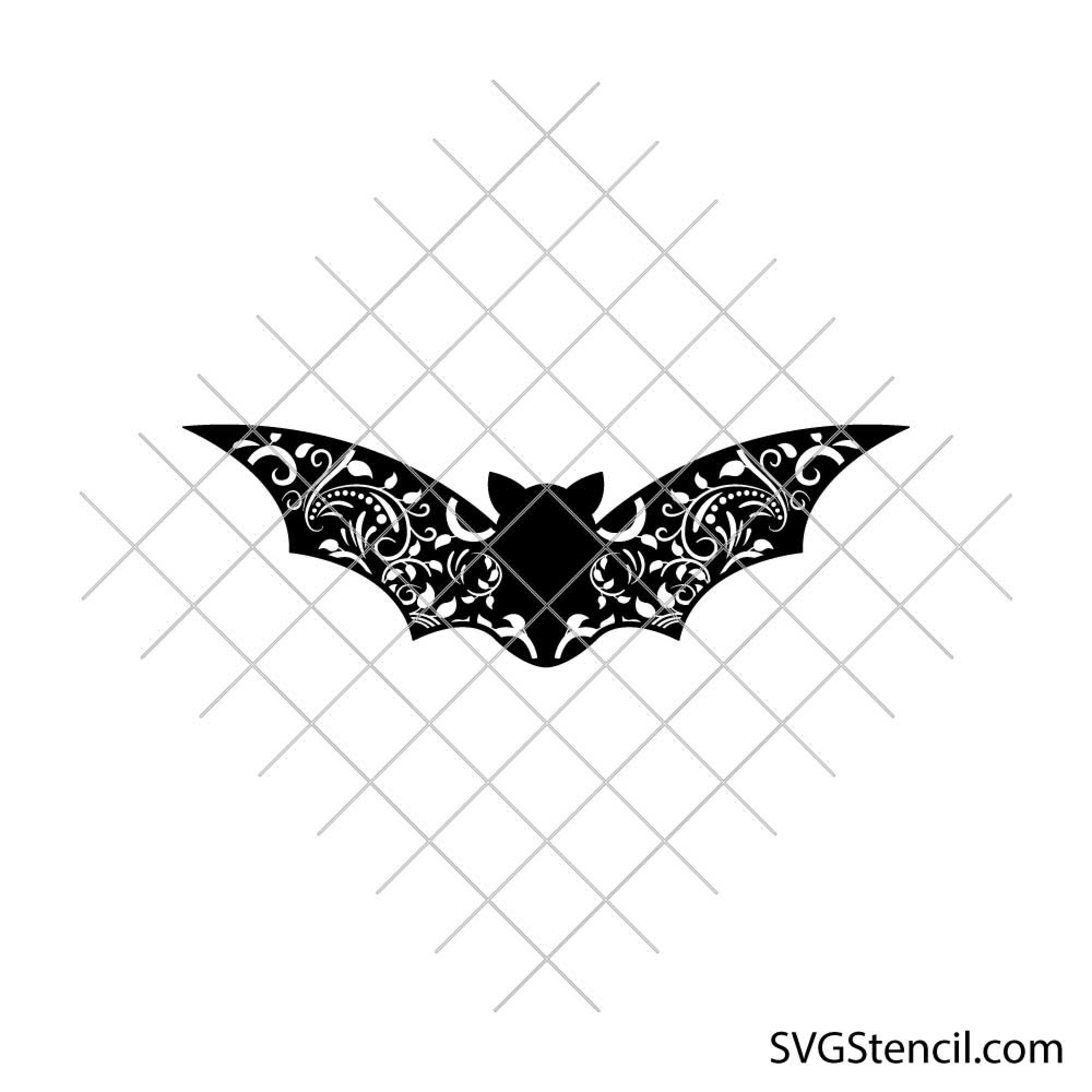 Decorative bat svg | Floral bat svg | Halloween decor svg - SVGStencil