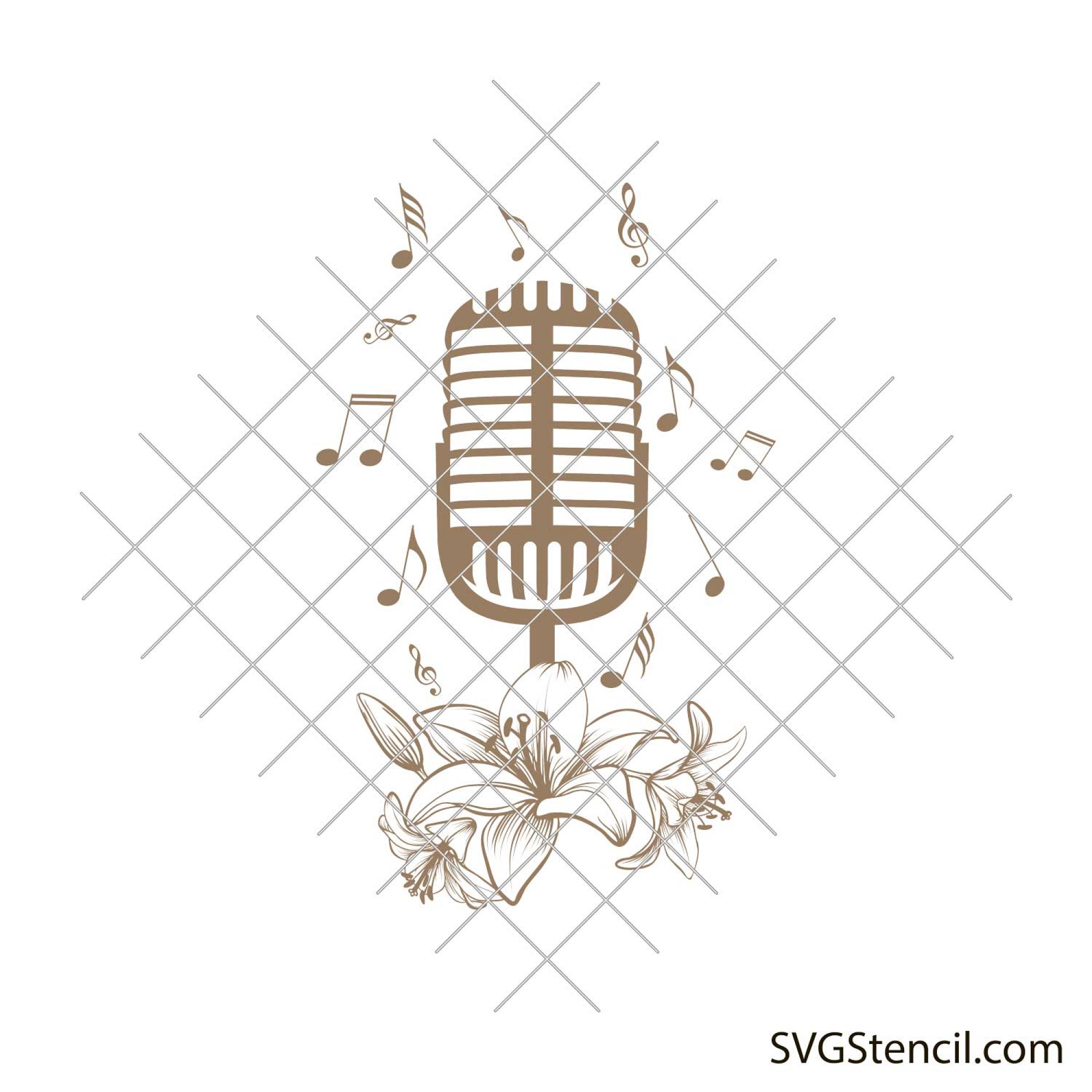 Floral microphone svg | Lily sing microphone svg - SVGStencil