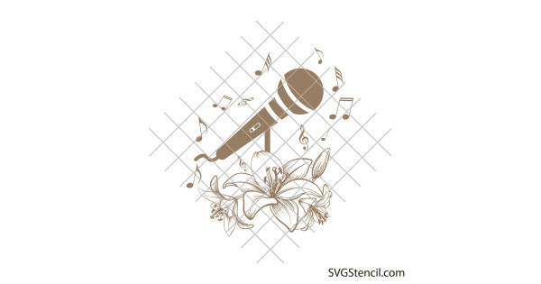 Microphone with flower svg | Microphone and music notes svg - SVGStencil