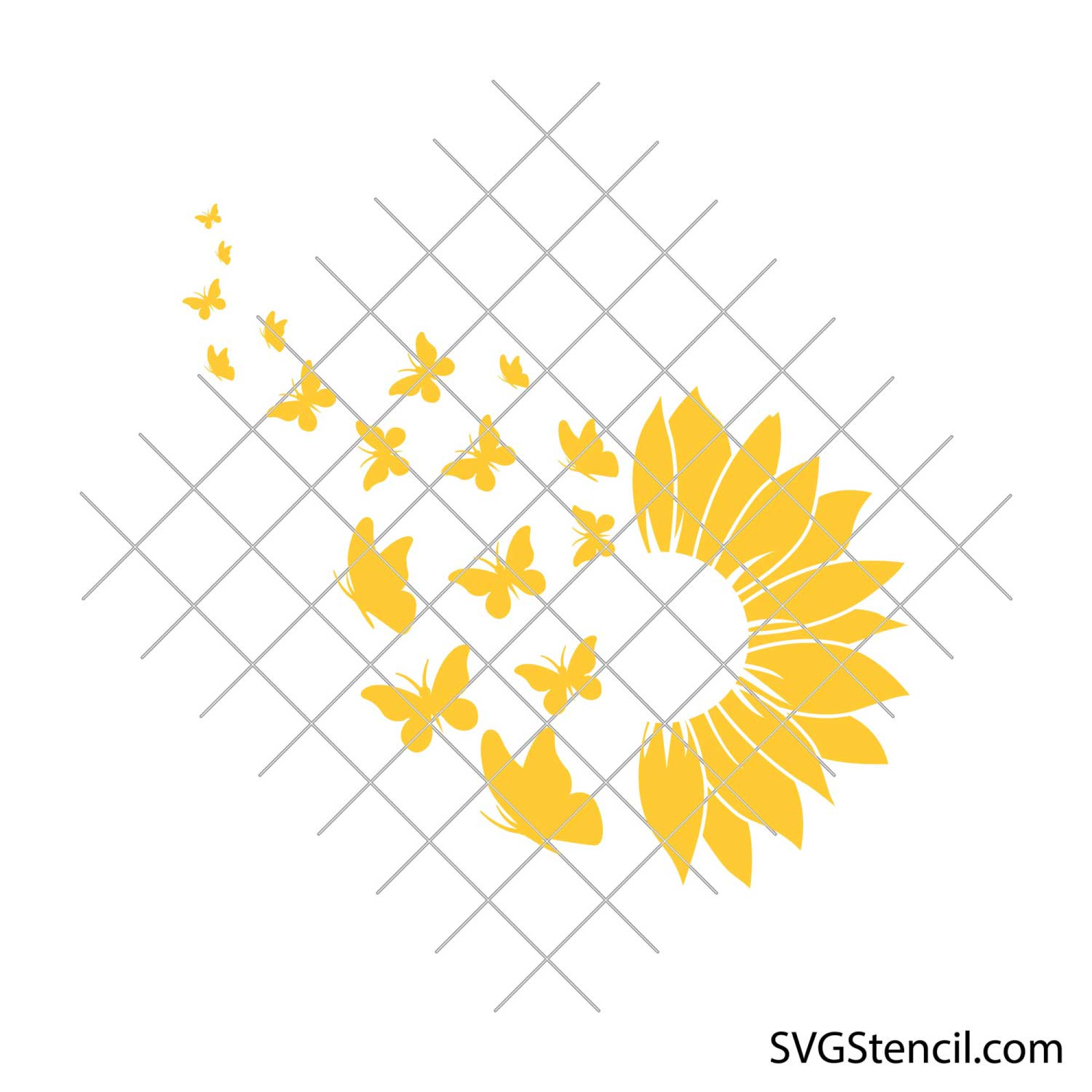 Sunflower butterfly svg | Sunflower stencil svg - SVGStencil