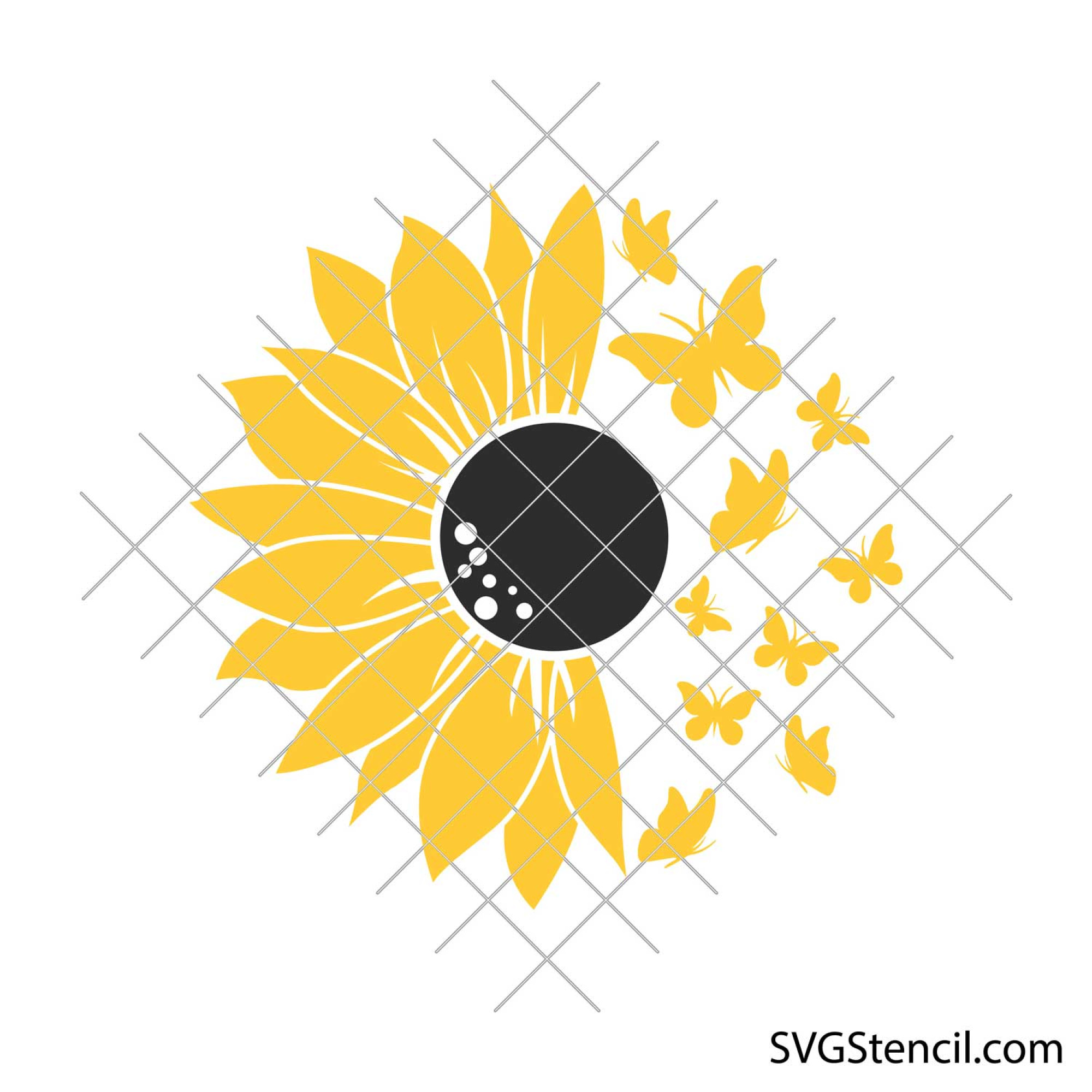 Sunflower butterfly svg | Sunflower stencil svg - SVGStencil