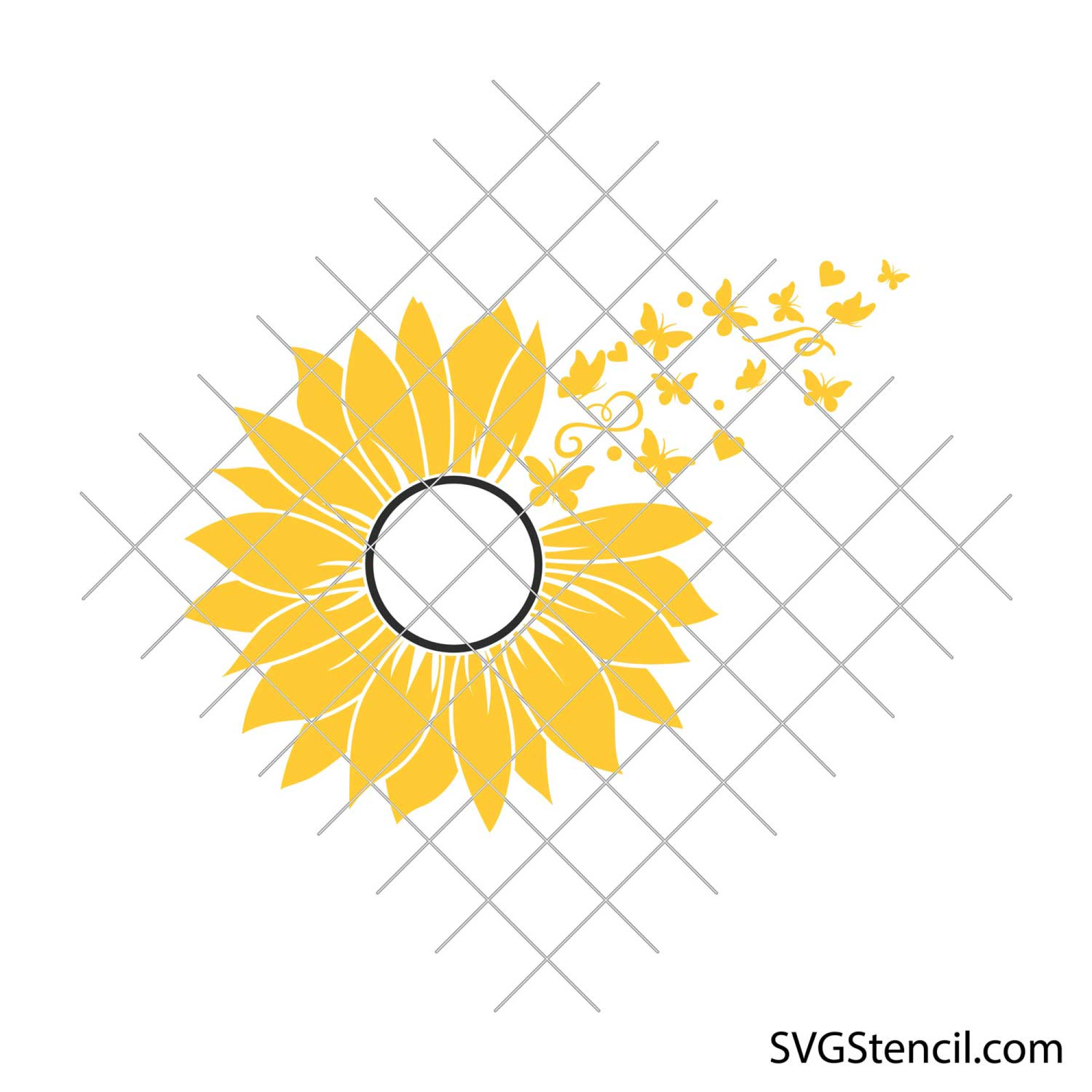 Sunflower butterfly svg | Sunflower stencil svg - SVGStencil