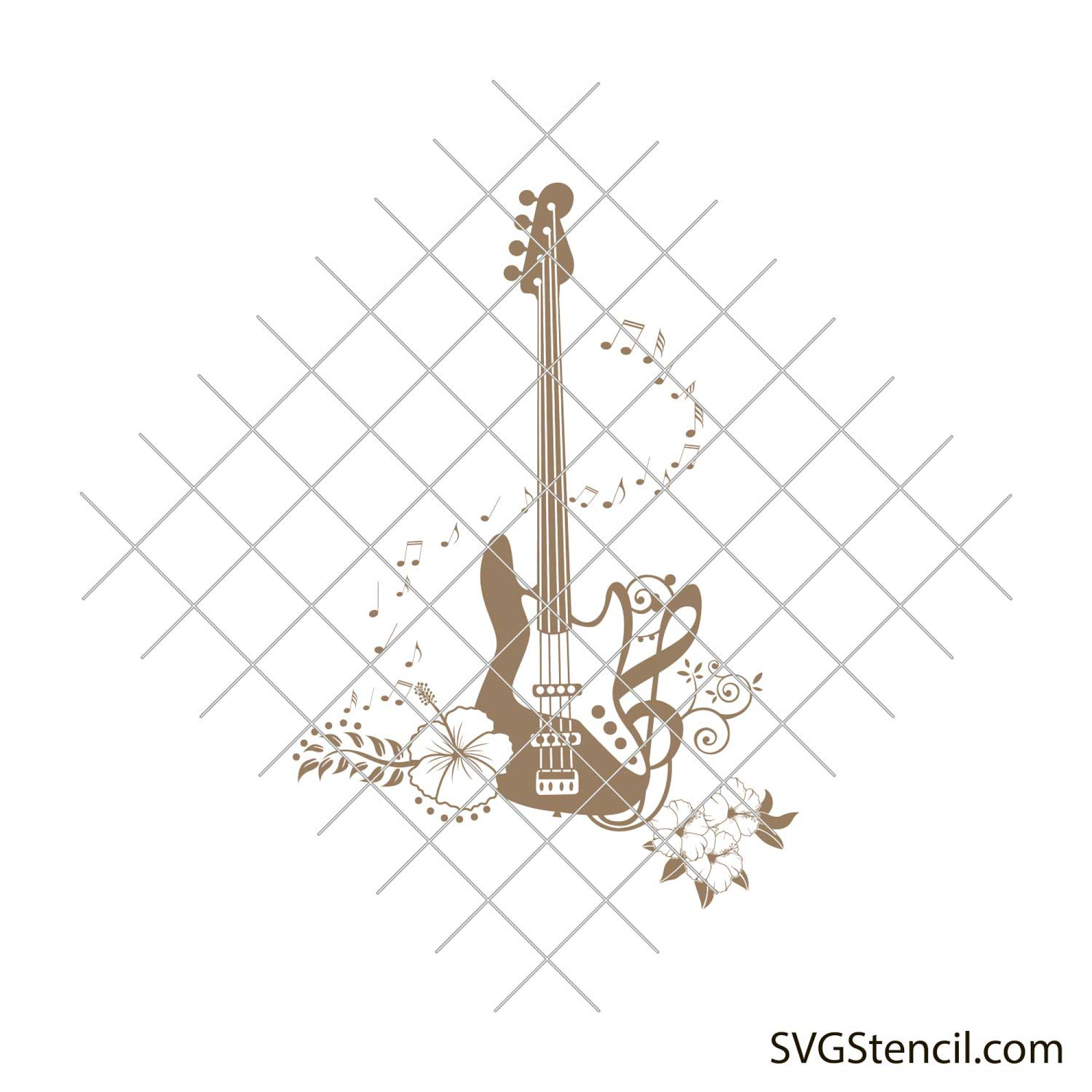 Base guitar svg | Floral electric guitar svg | Layered svg - SVGStencil