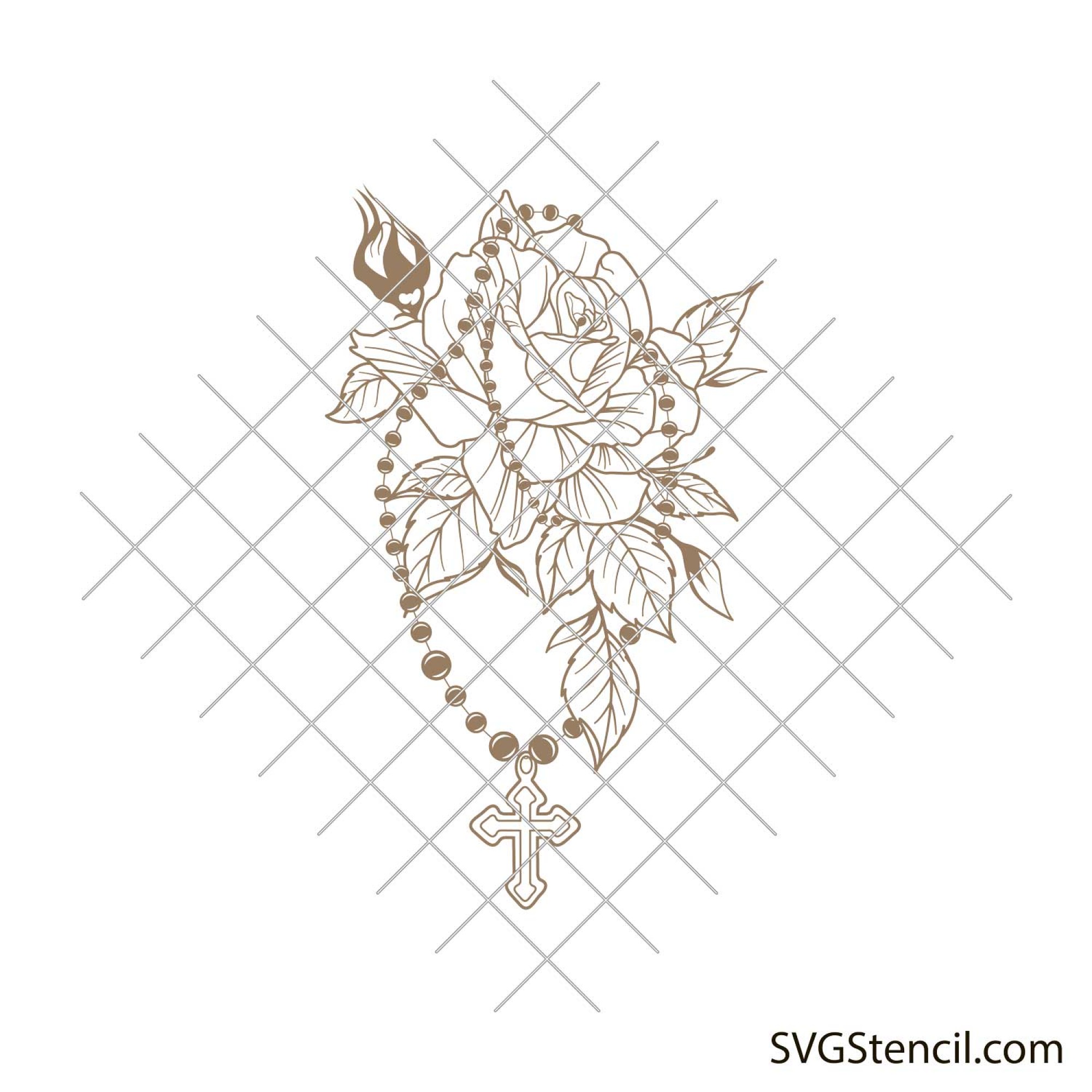 Rosary bead svg | Cross with rosary svg | Memorial rose svg - SVGStencil
