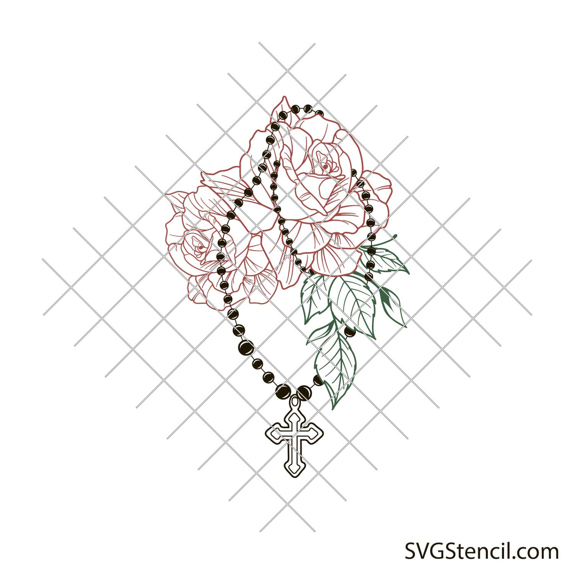 Rosary with rose svg | Rosary bead svg | Memorial rose svg - SVGStencil